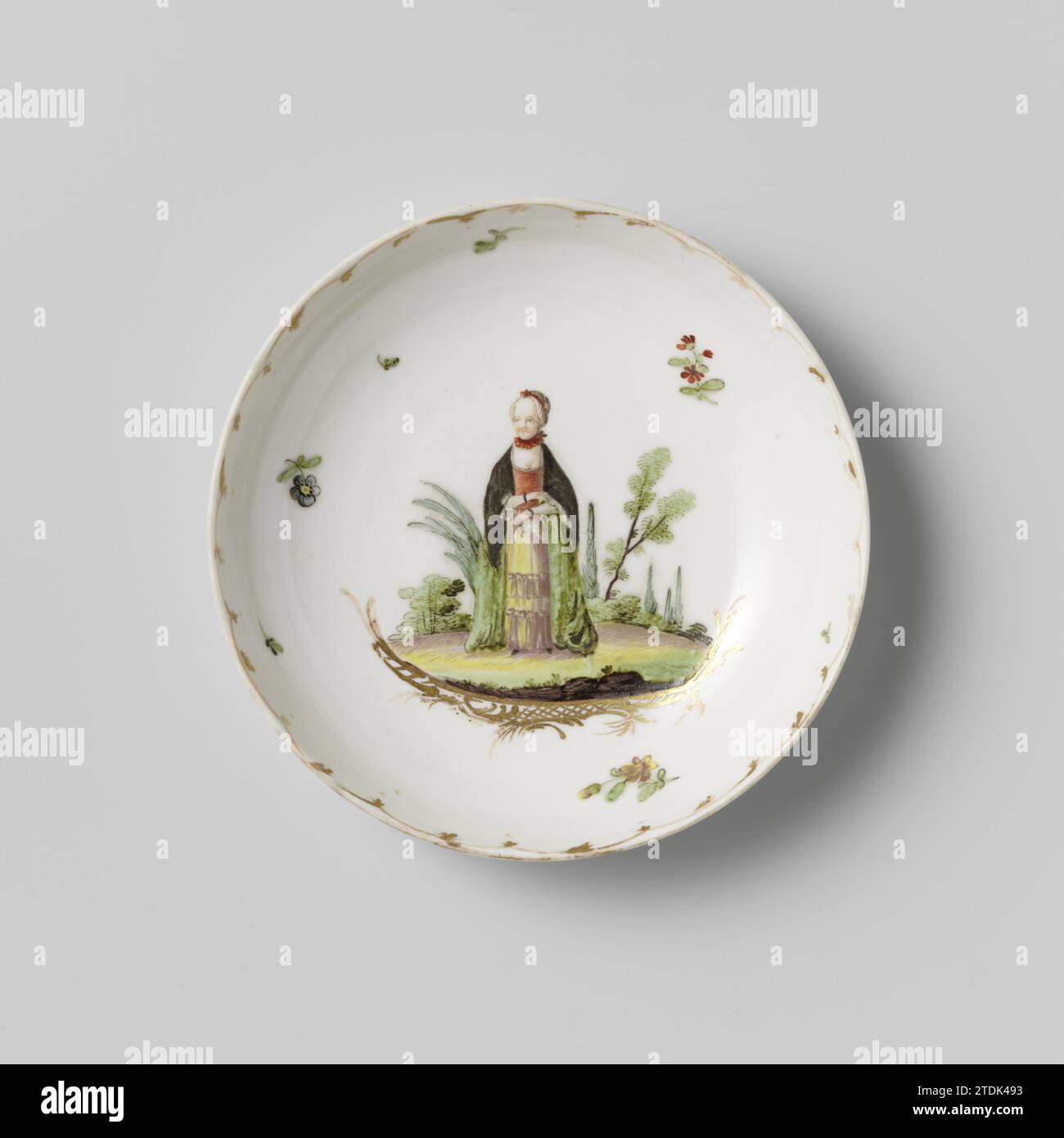 Dish, painted with figures in landscapes. Part of a service, Weesper ...