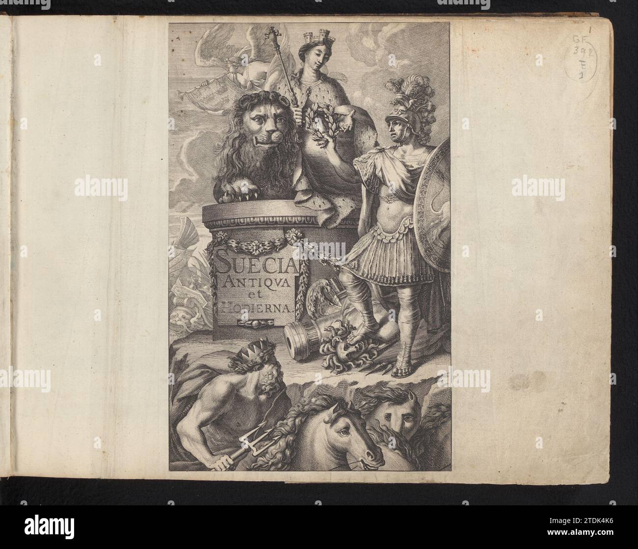 Title print with the personification of the Swedish Empire, Jean ...