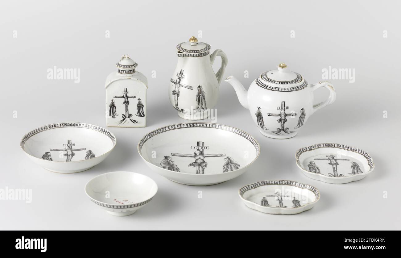 Tea service with a crucifixion scene, anonymous, c. 1780 Porcelain tea ...