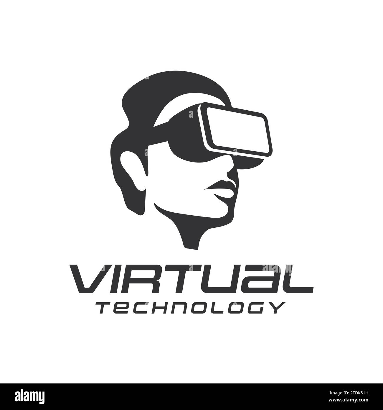 Human head silhouette with virtual reality helmet logo on white ...