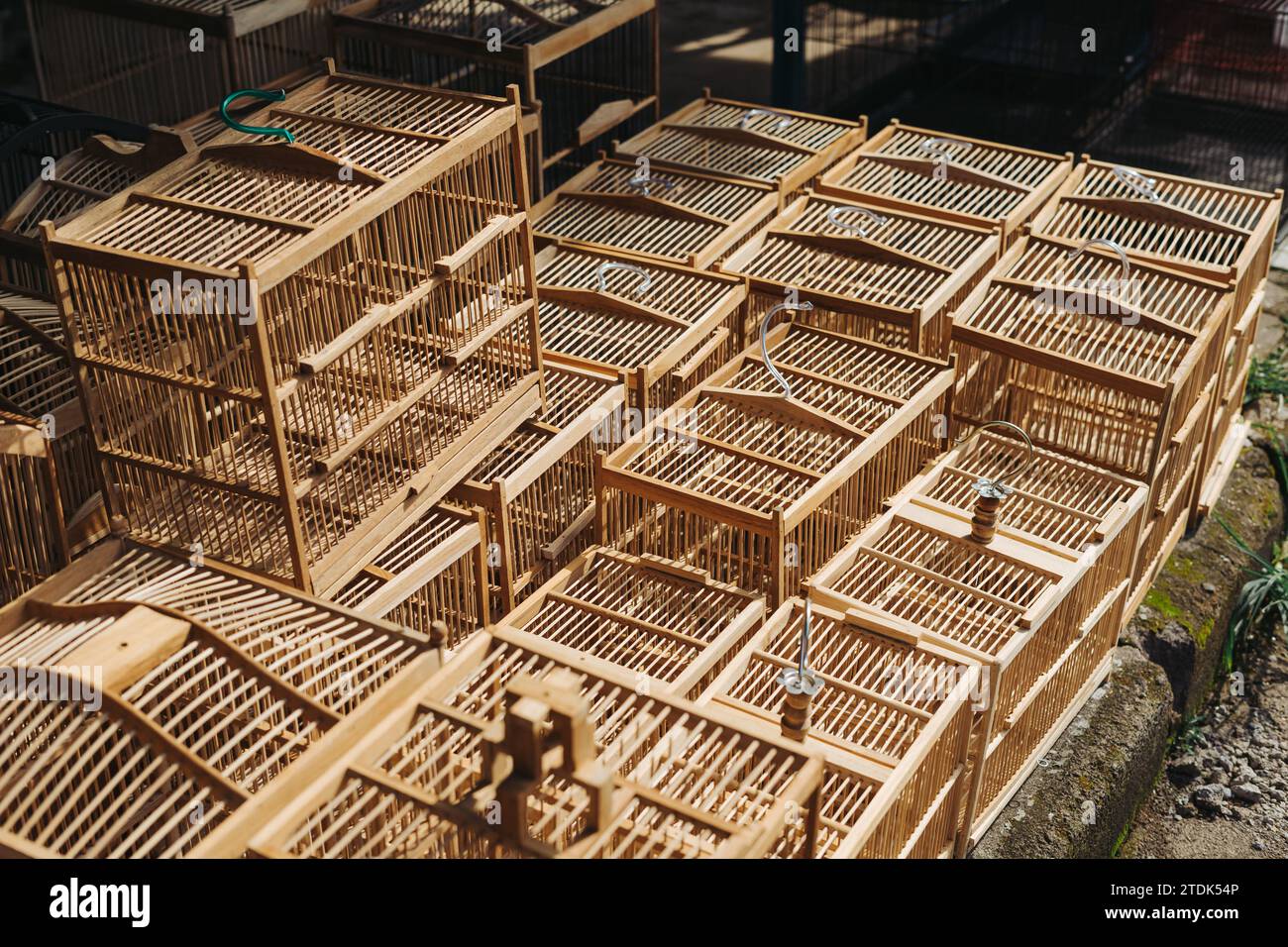 Various bird cages made from wooden sold on animal traditional market ...