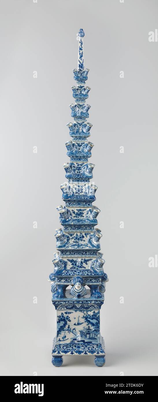 Central wooden stick of flower pyramid of Delft pottery, anonymous, c ...