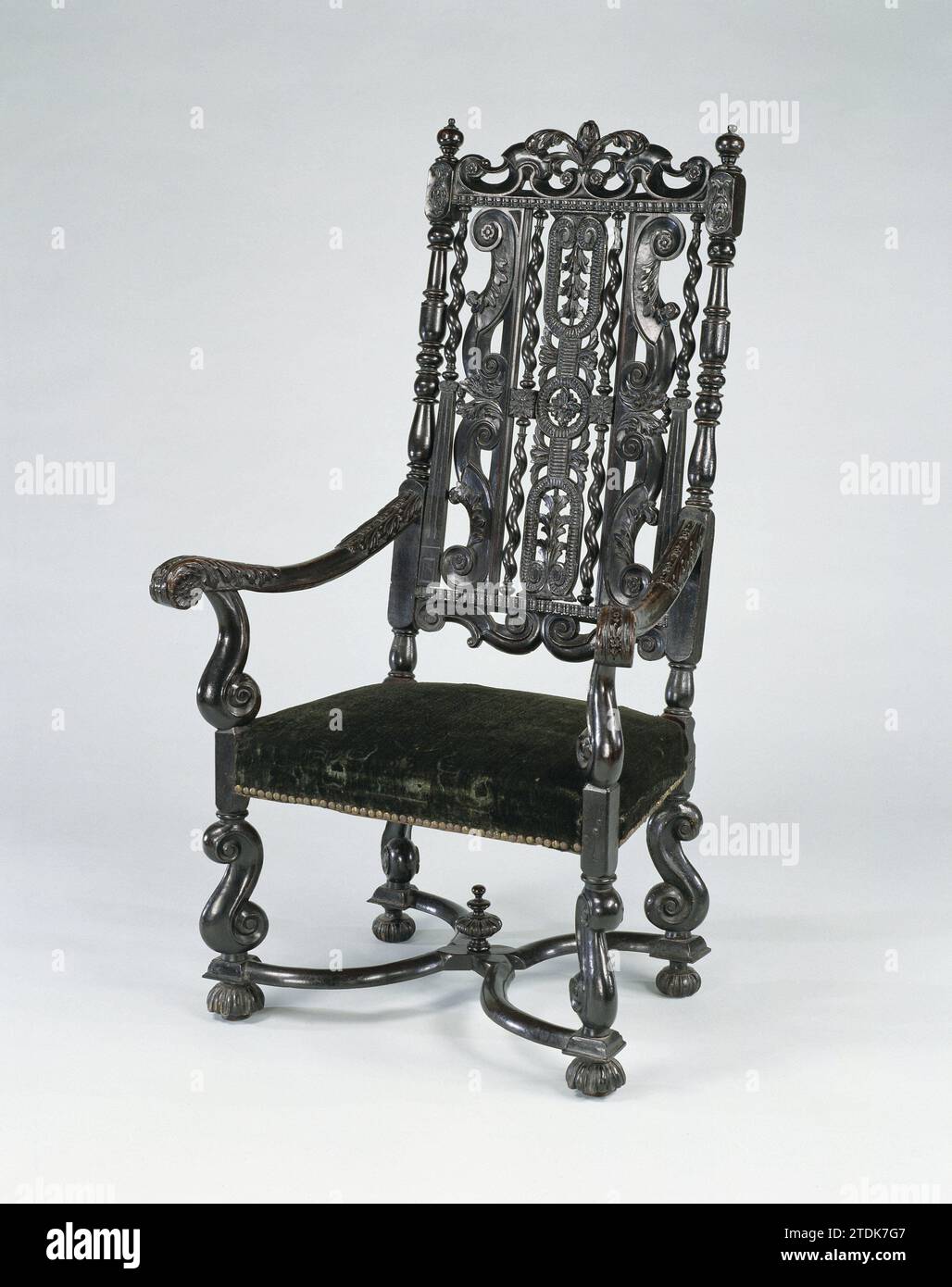 Arm chair of black lacquered and chopped walnut, anonymous, c. 1675 - c ...