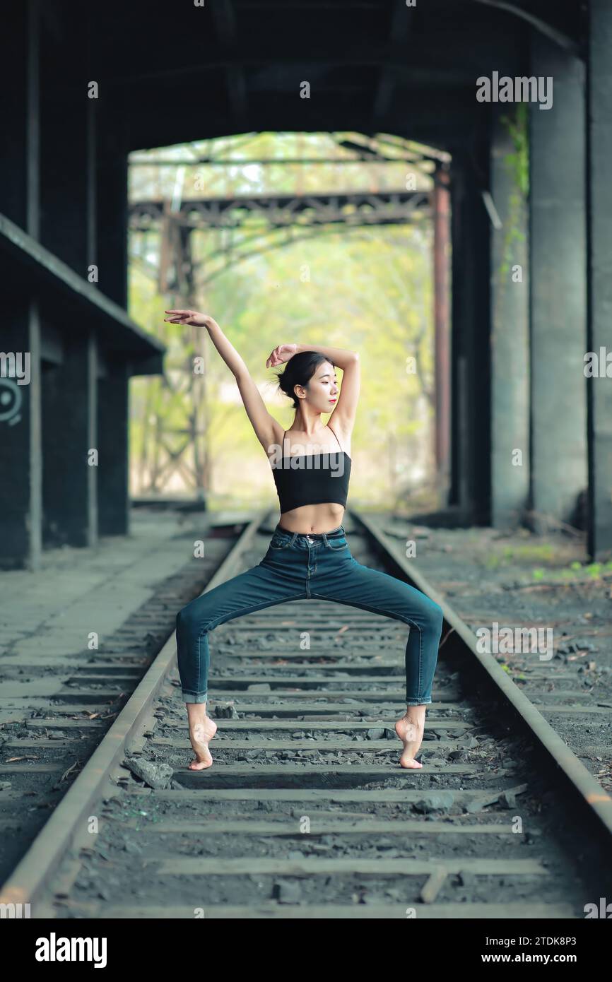 Ballerina posing at the old train station, image of ballet, ballet ...