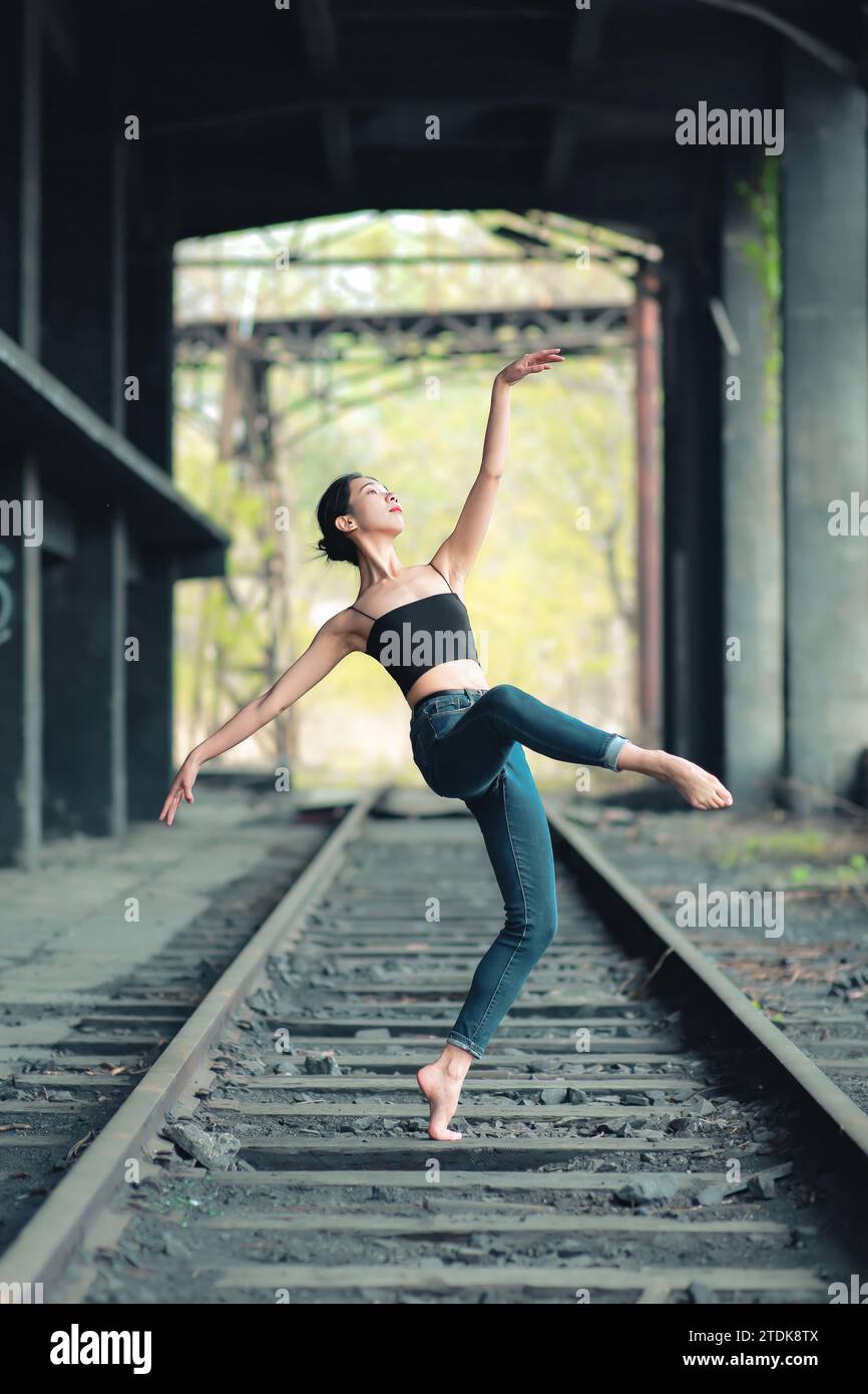 Ballerina posing at the old train station, image of ballet, ballet ...