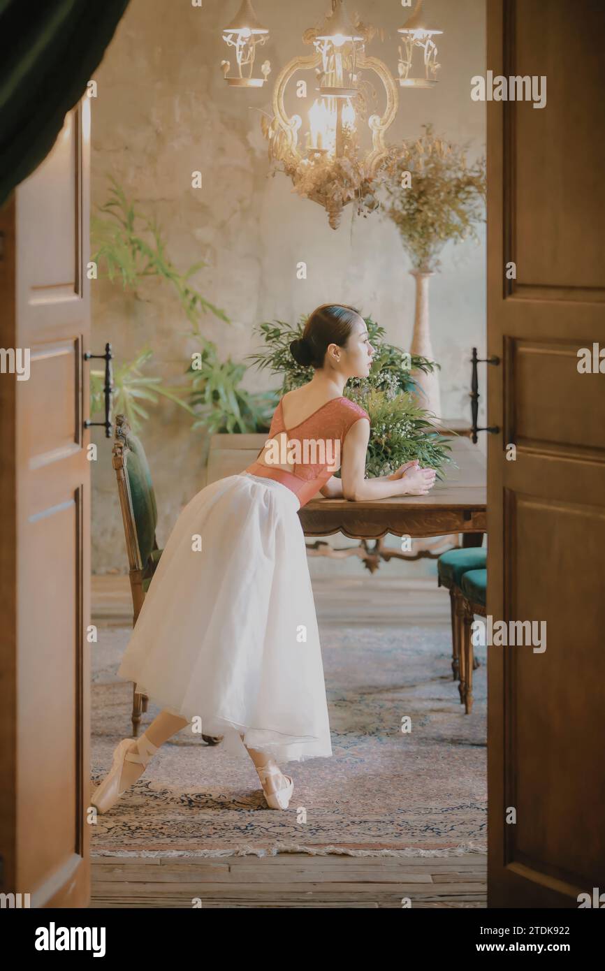 Beautiful girl practicing ballet at home, classical style Stock Photo ...