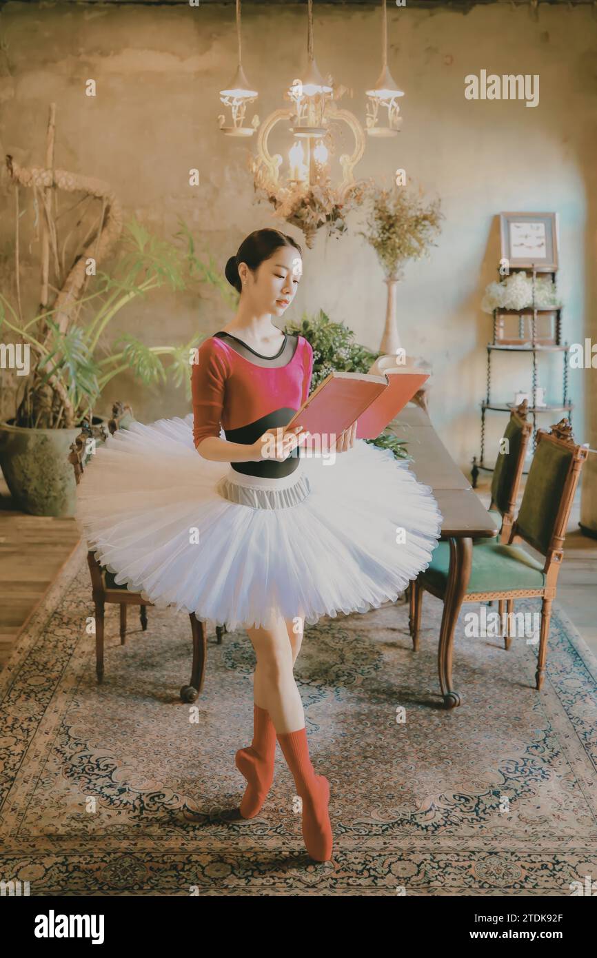 Beautiful girl practicing ballet at home, classical style Stock Photo ...