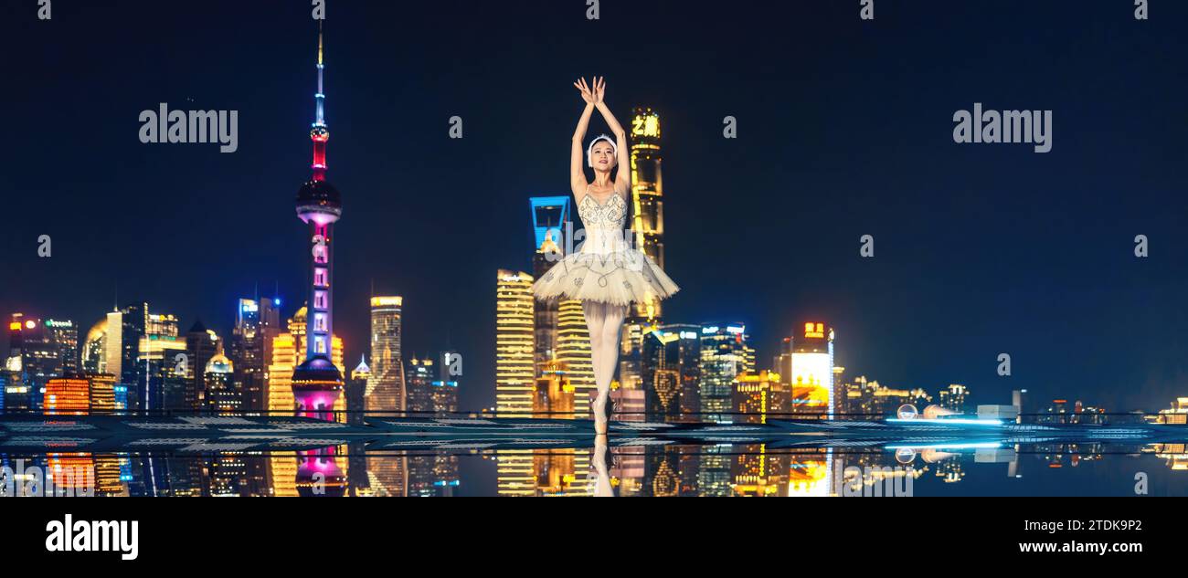Dance ballet at night in a big city behind Stock Photo - Alamy