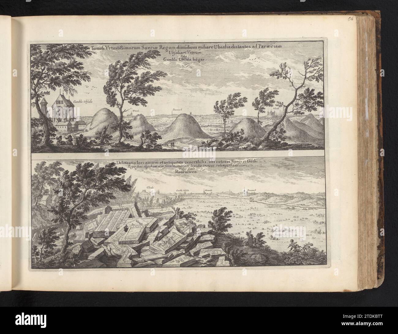 Oud-Uppsala with burial mounds and the stones of Mora, Adam Perelle ...