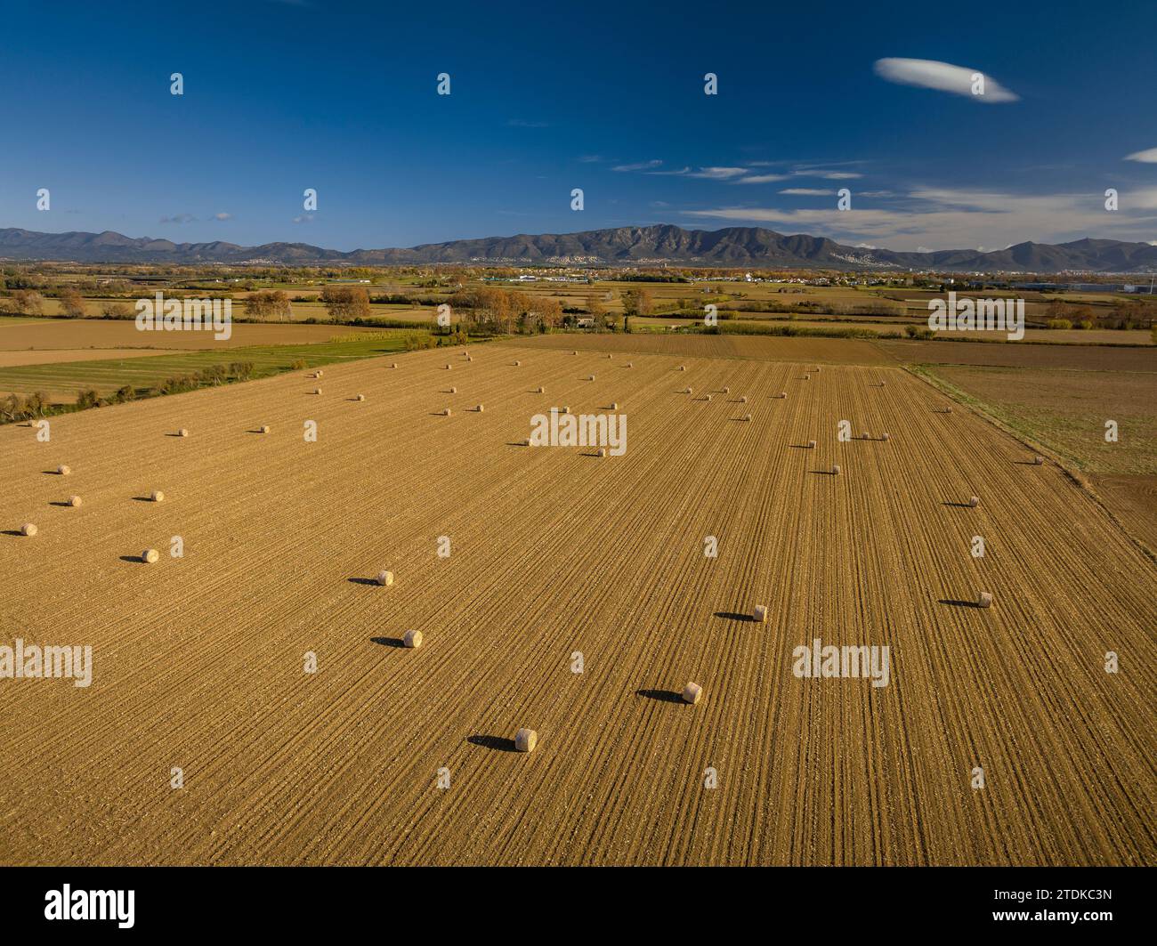 Aerial view of rural environments and fields near Fortià and the ...
