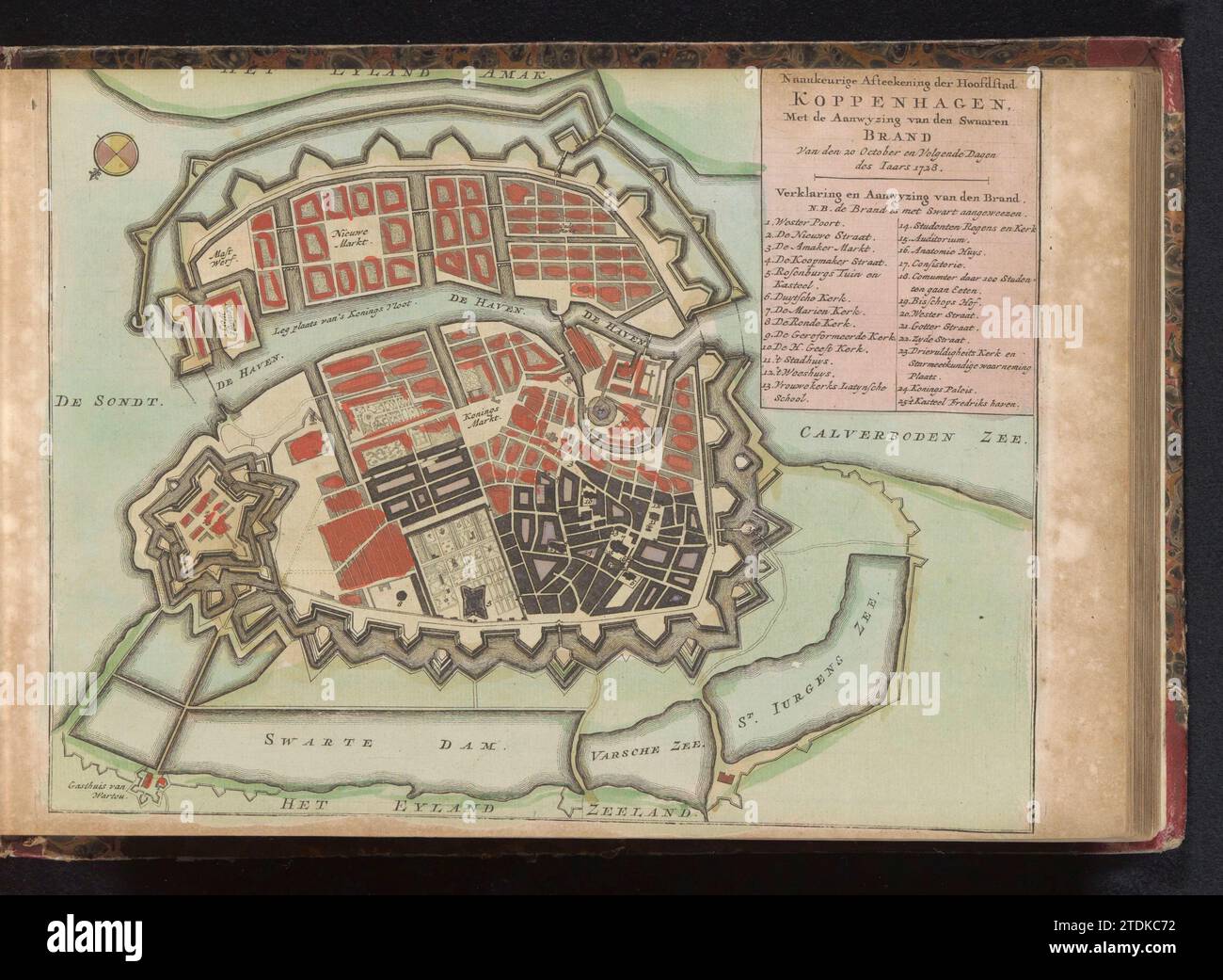 Map of Copenhagen, after the fire of 1728, Anonymous, 1735 Map of the ...