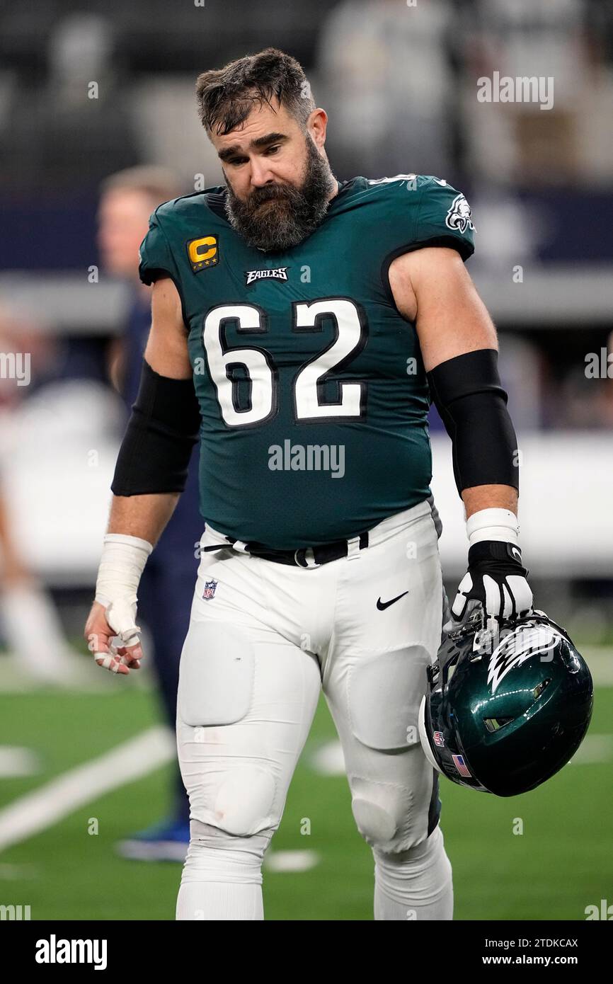 Philadelphia Eagles center Jason Kelce walks off the field after an NFL ...