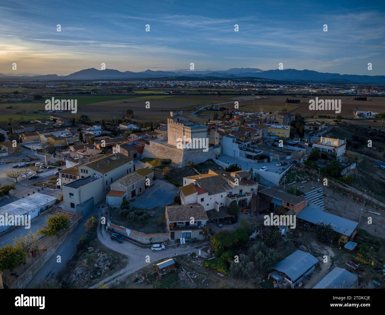 Aerial view of the village of El Far d'Empordà and its rural ...