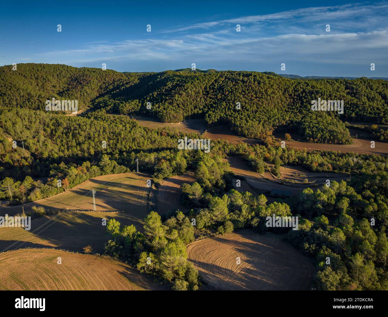 Aerial view of the village of Gaià and its rural surroundings on a ...