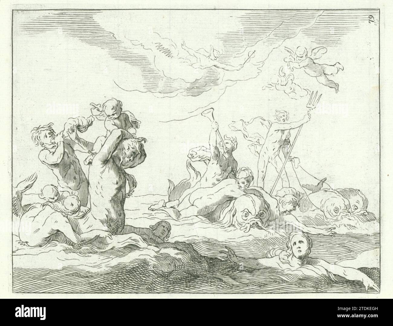 Triumph of Neptunus, 1820 No. 79 in Groot Teekenboek. Neptunus with ...