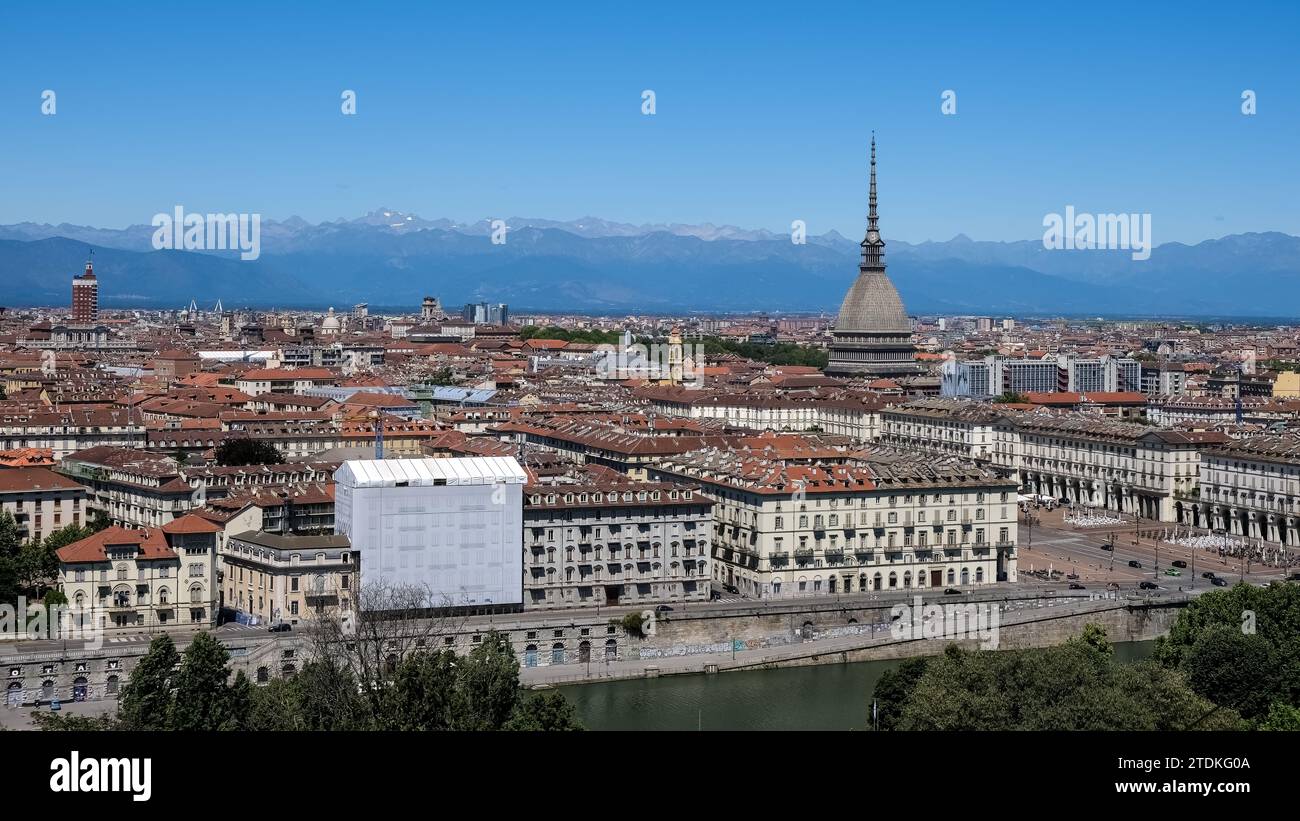 Cityscape of Turin, Italy, featuring the iconic Mole Antonelliana ...