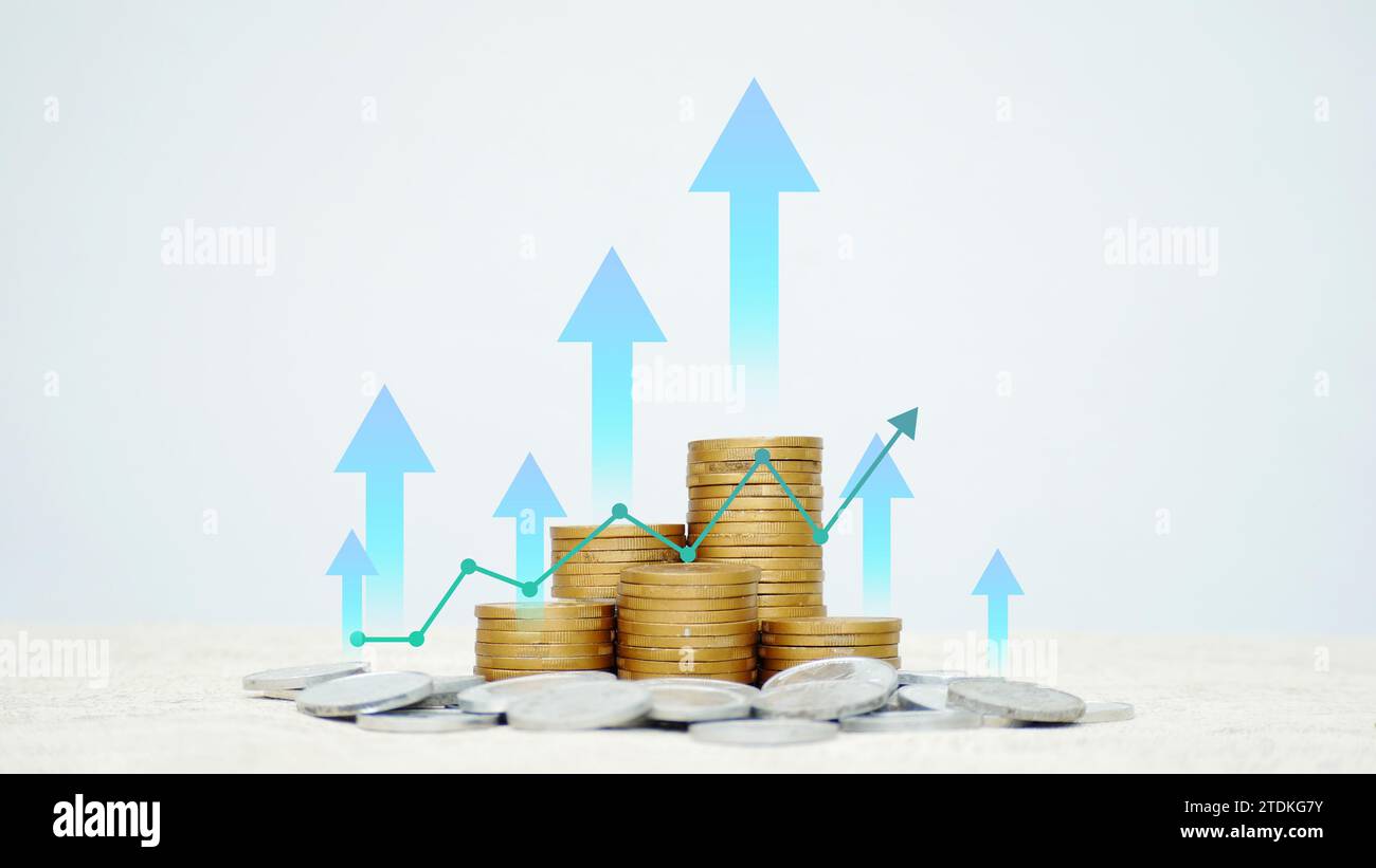 Coin stack arrow bar graph hi-res stock photography and images - Alamy