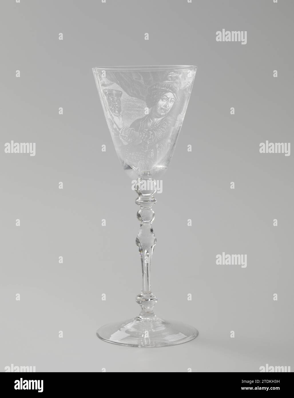 Wine glass with a man holding a Berkemeyer, anonymous, 1724 Conical ...
