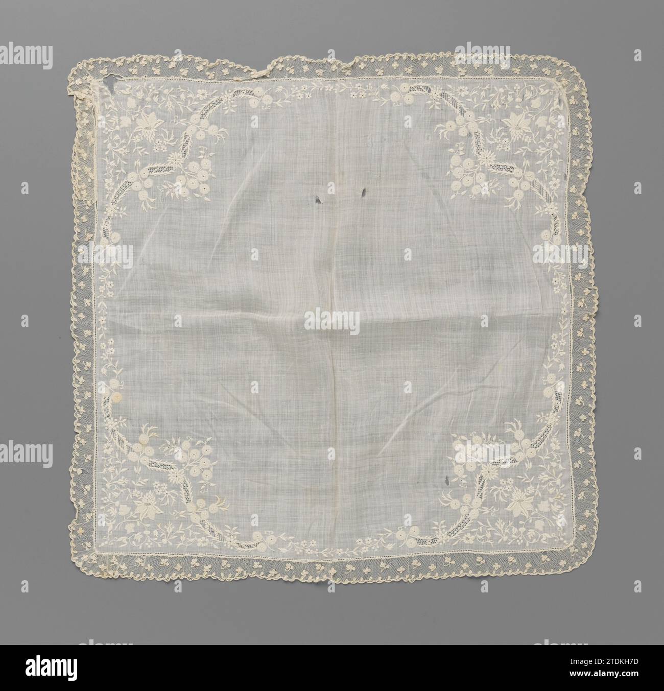 Batist handkerchief with embroidery with mimosa and a strip of needle ...