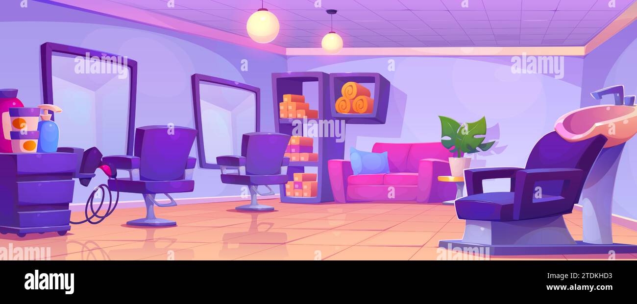 Beauty salon interior design. Vector cartoon illustration of large ...