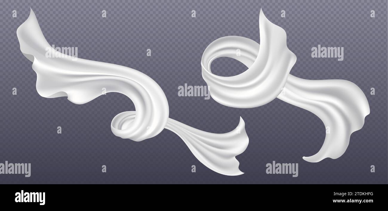 Sheet of white silk ribbon flying and flowing in air. Realistic vector ...