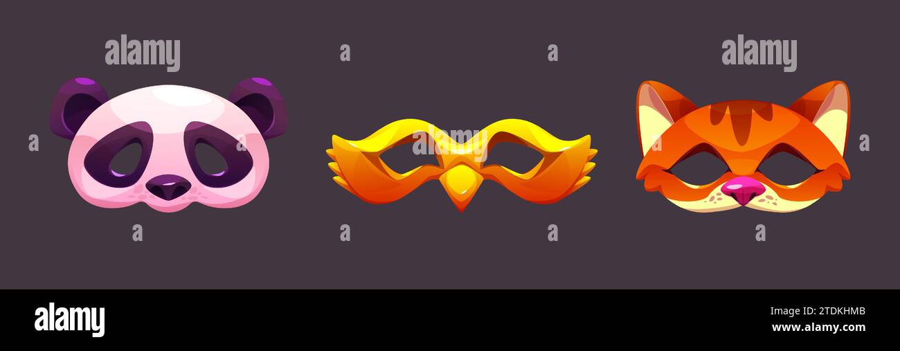 Cute animal carnival masks set isolated on black background. Vector ...