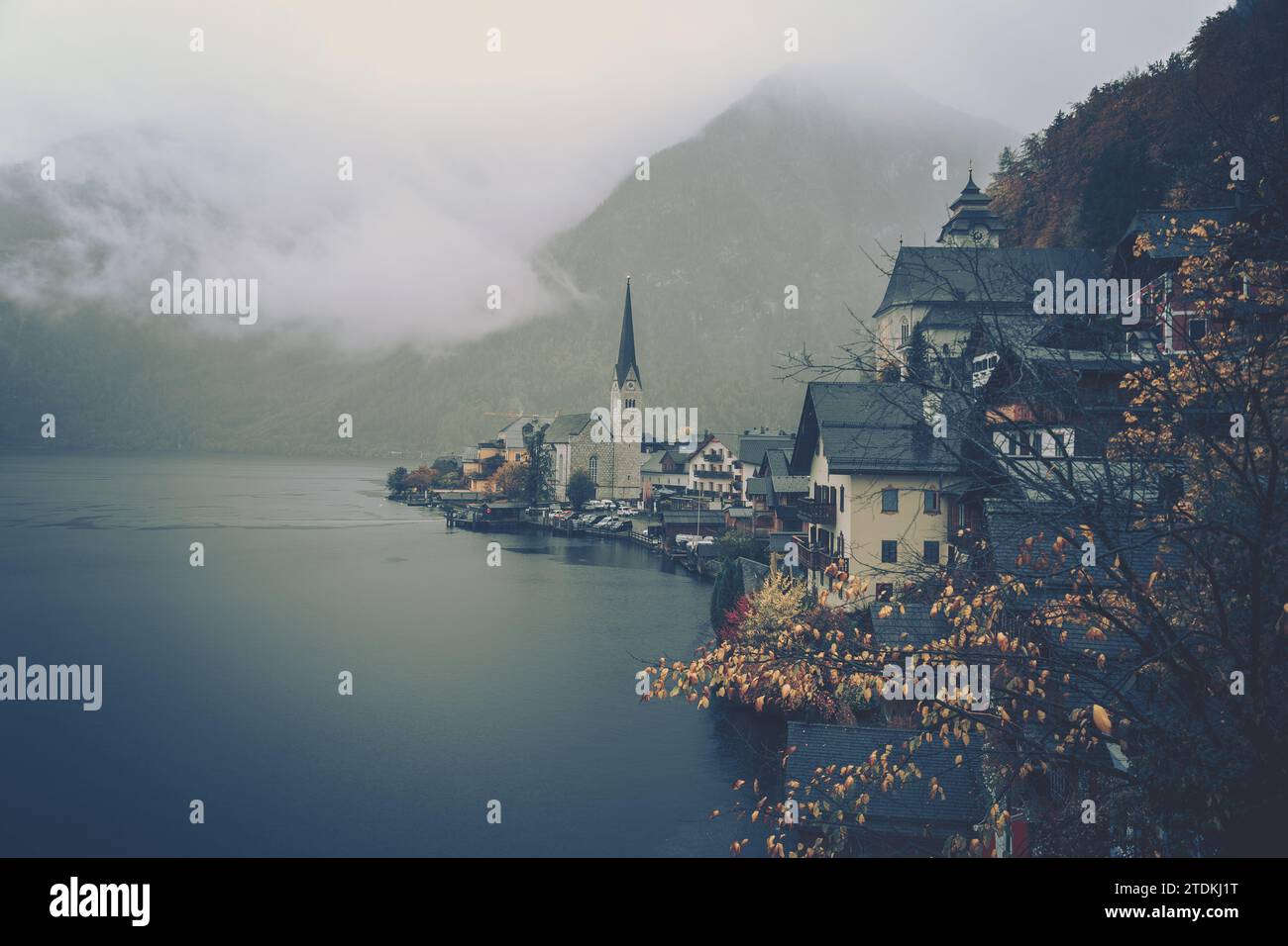 Cold raining day in Hallstatt, Austria Stock Photo - Alamy