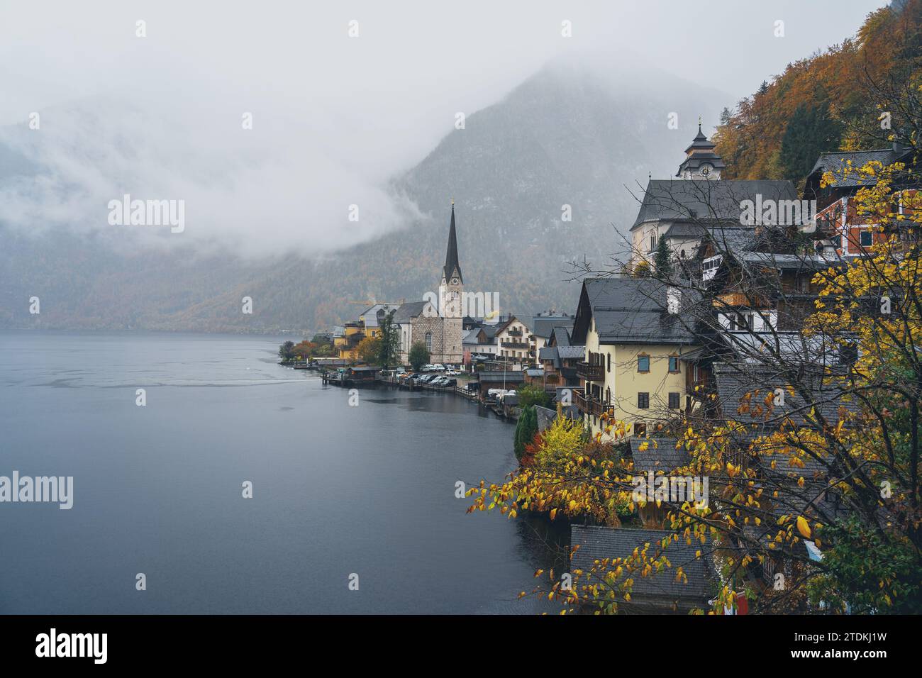 Cold raining day in Hallstatt, Austria Stock Photo - Alamy
