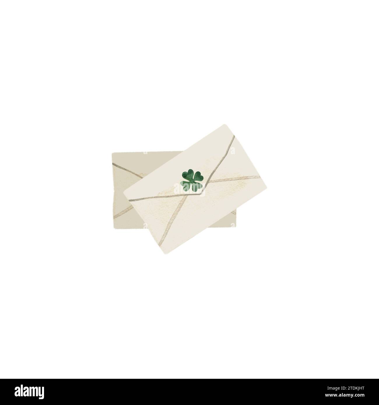 A pair of paper mailing envelopes with green four-leaf clovers for St ...