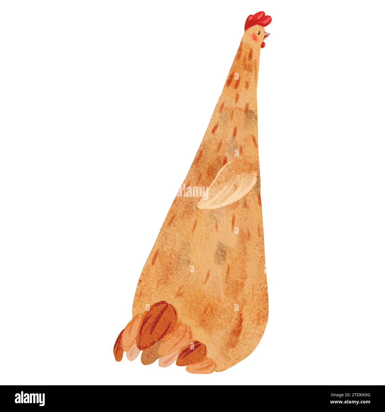 Watercolor artwork in a playful cartoon style. a speckled hen. The ...