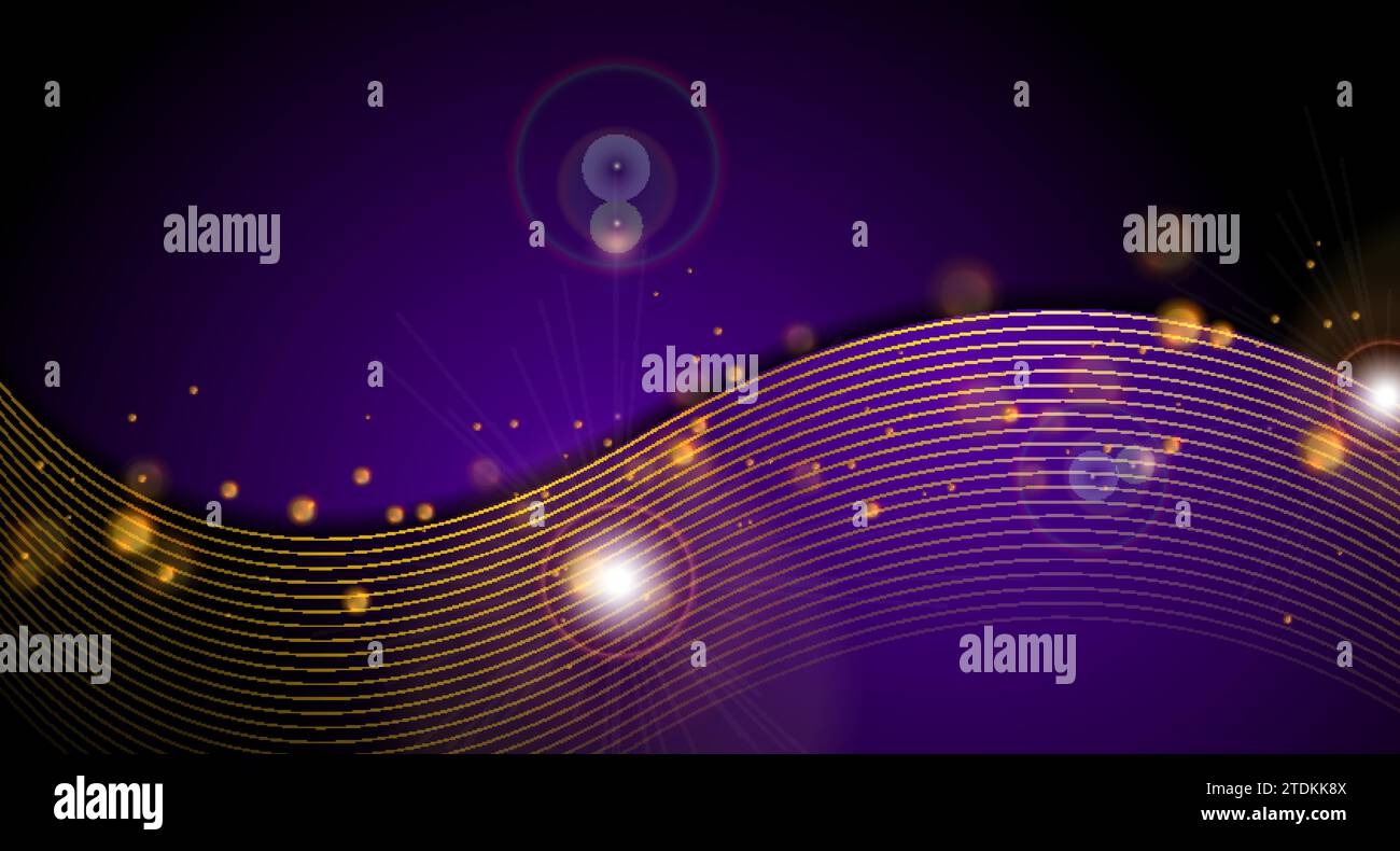 Violet wavy corporate background with golden lines and sparkling bokeh ...