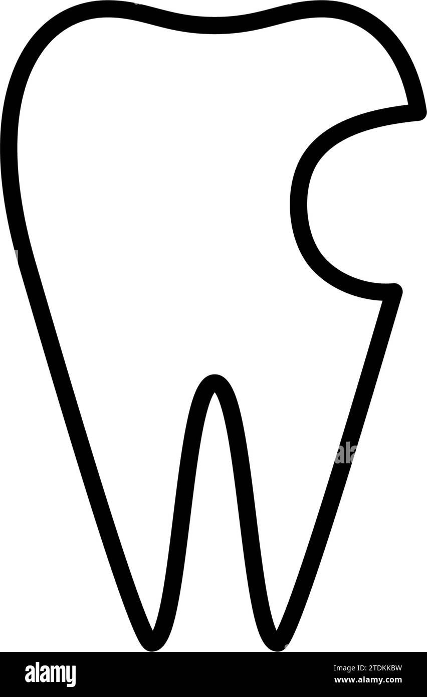 Dental: Image icon of a tooth with a cavity hole, simple line drawing ...