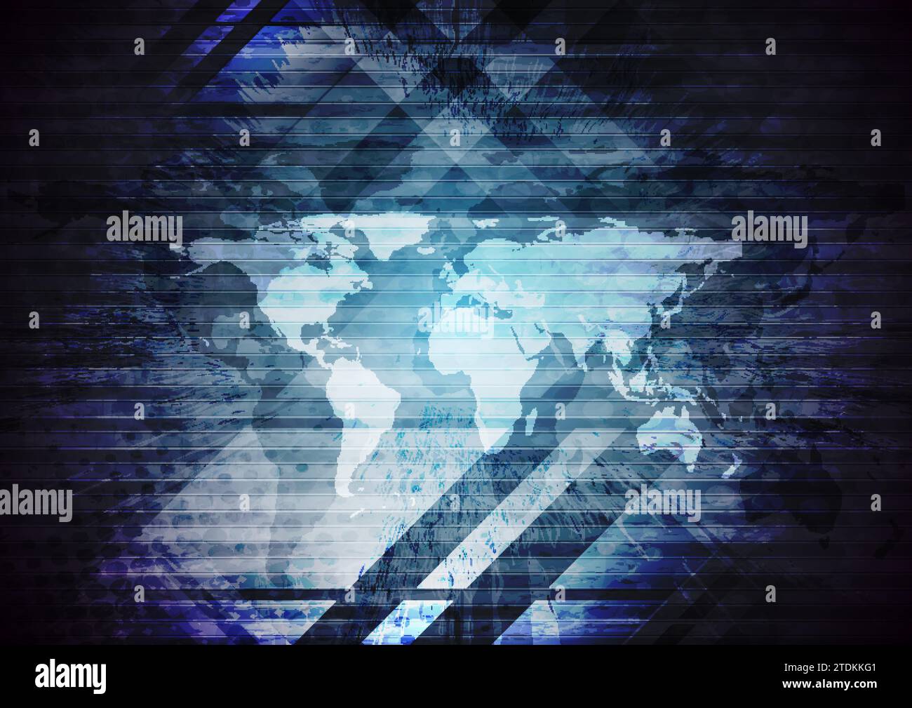 Dark blue grunge geometry backgrounnd with world map. Technology vector ...