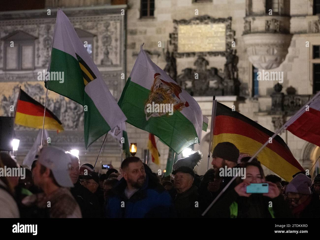 Dresden, Germany. 18th Dec, 2023. Participants in a demonstration by ...