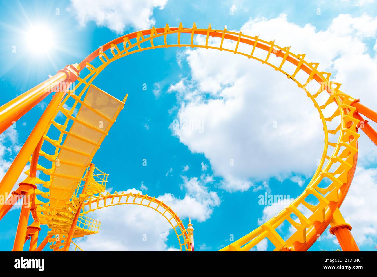 Rollercoaster railroad track high to the sky roll bend and twist for ...