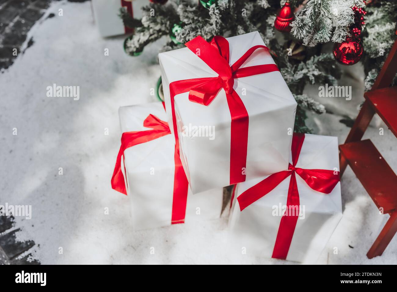 christmas gift box new year present in winter holiday season concept ...