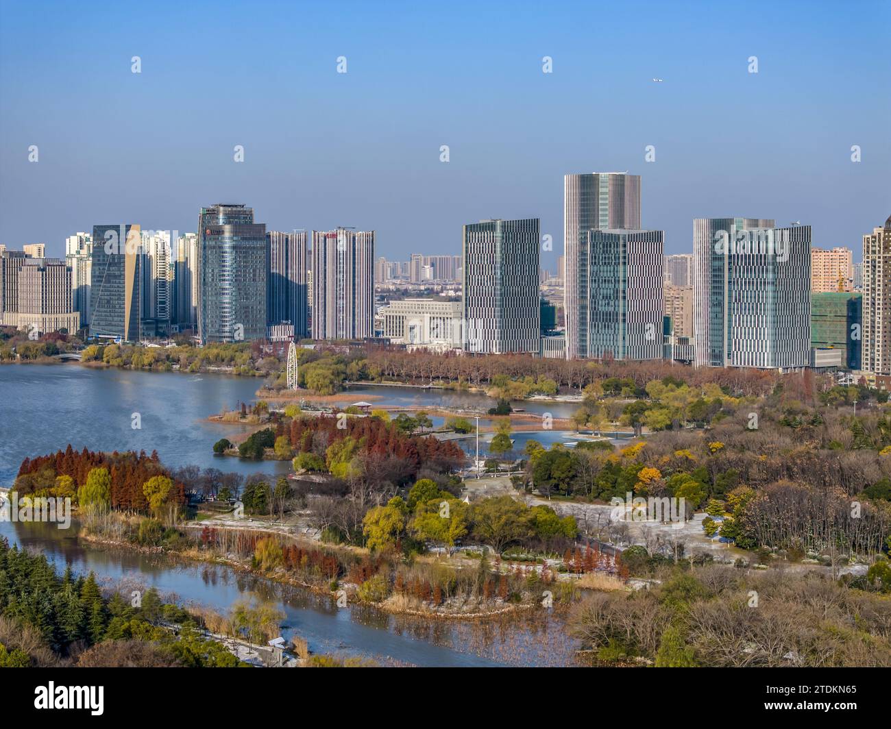 Aerial photo shows the snow scenery at the Ancient Huaihe River ...