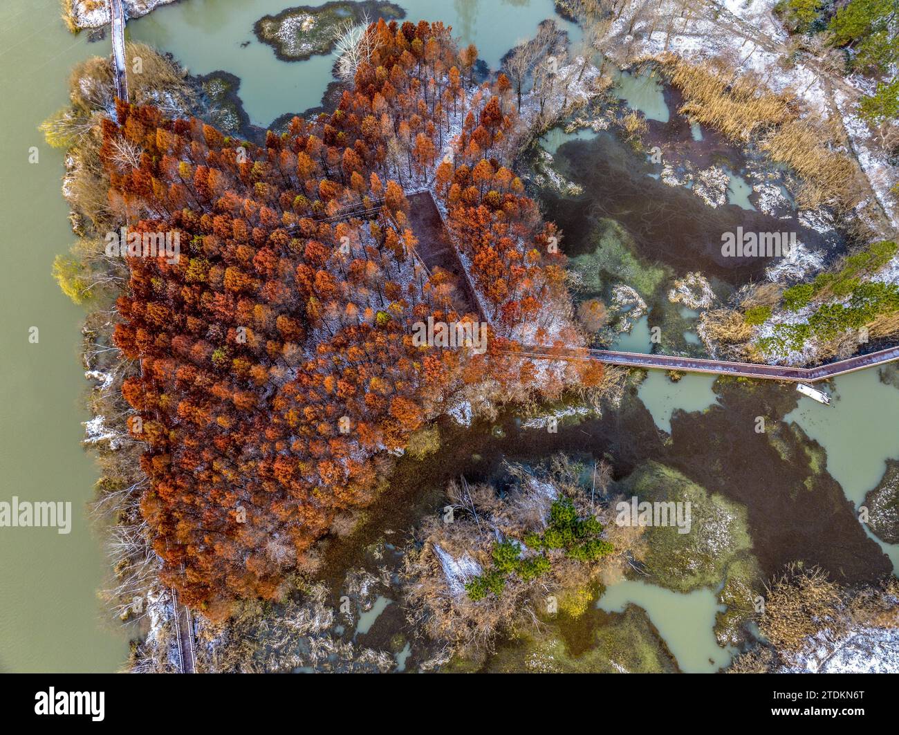 Aerial photo shows the snow scenery at the Ancient Huaihe River ...