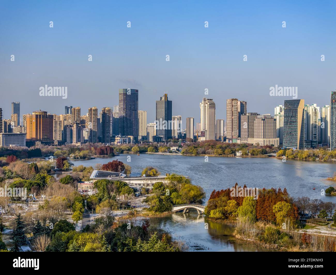 Aerial photo shows the snow scenery at the Ancient Huaihe River ...