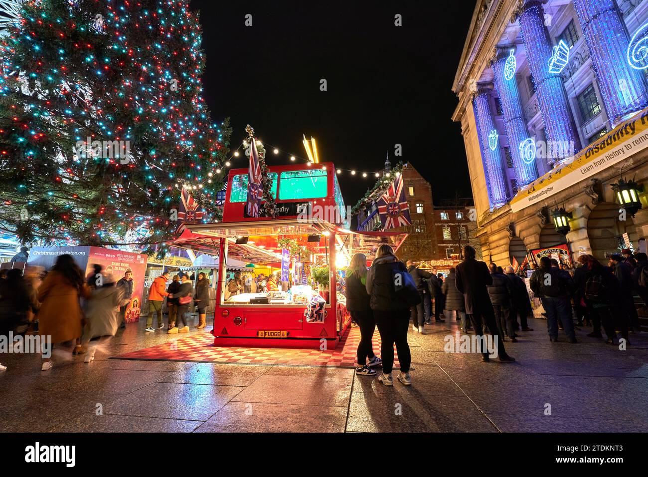 Christmas market and fun fair at night in Nottingham, UK Stock Photo ...