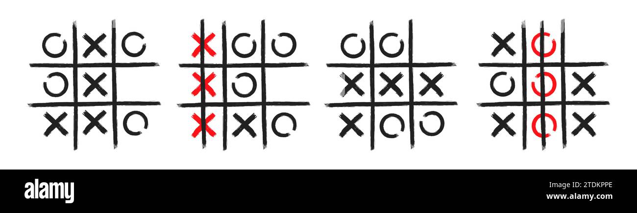 Tic tac toe xo game hand drawn grid doodle template vector illustration ...