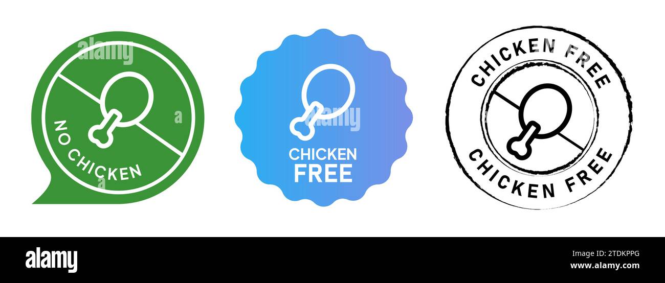 chicken free poultry no chicken label stamp set emblem collection Stock ...