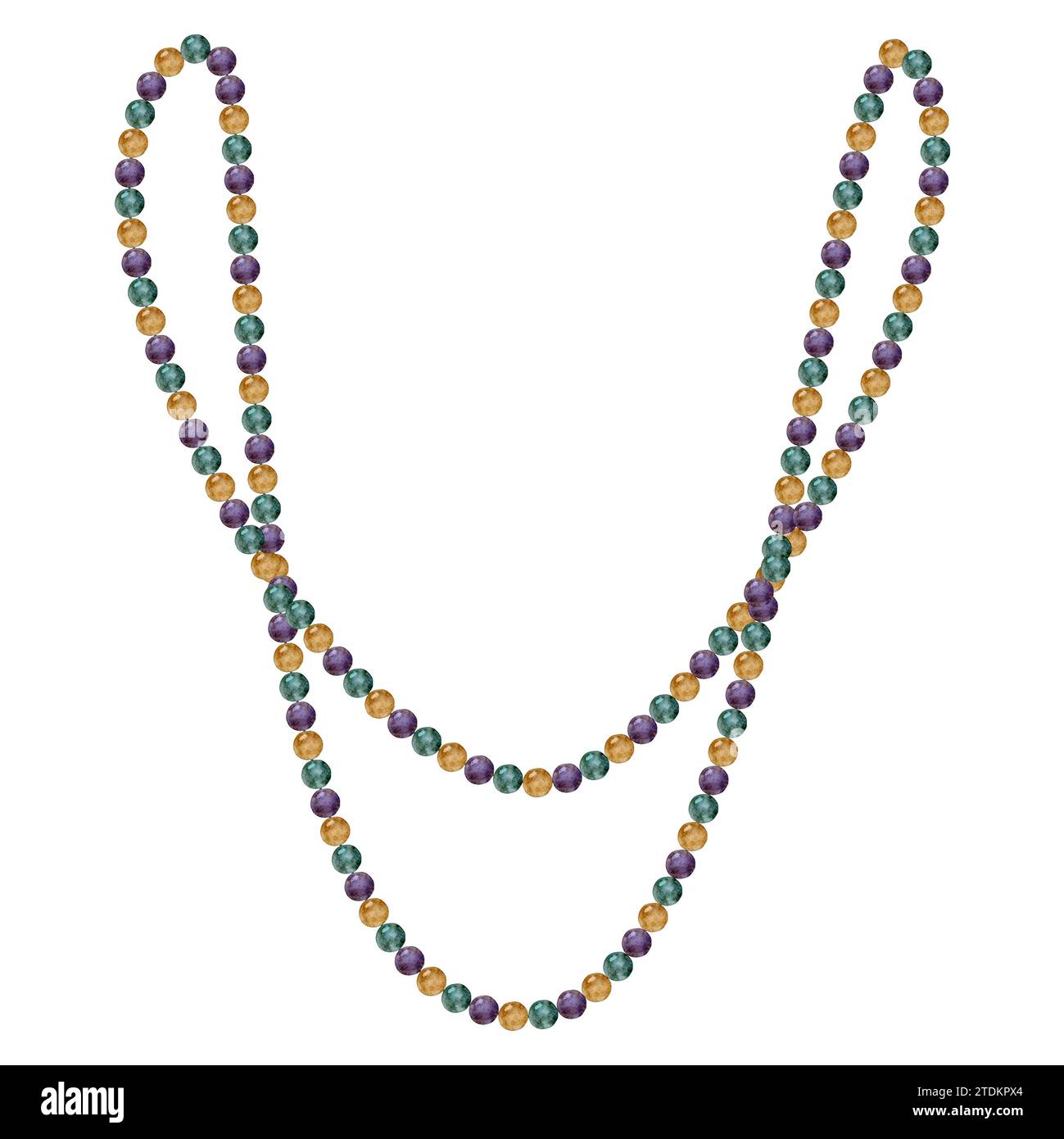 Hand drawn watercolor Mardi Gras carnival symbols. String of beads ...