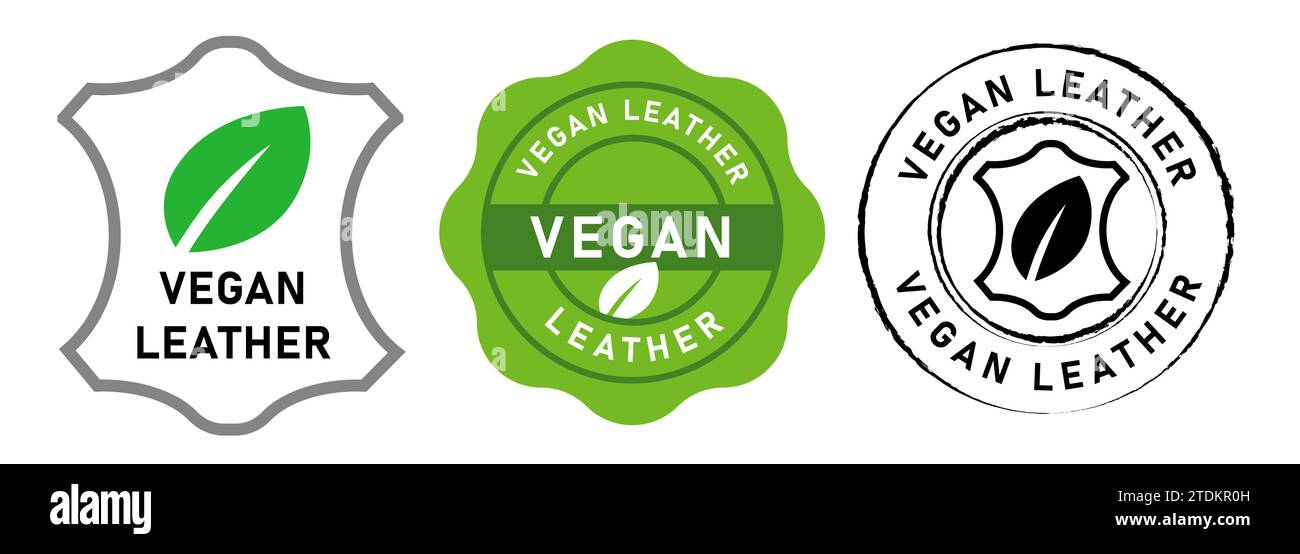 Vegan leather stamp emblem banner sticker logo symbol leaf green eco ...