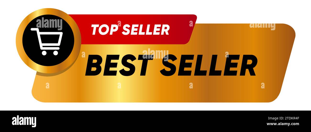 Best seller gold label emblem sticker tag symbol shopping cart popular ...