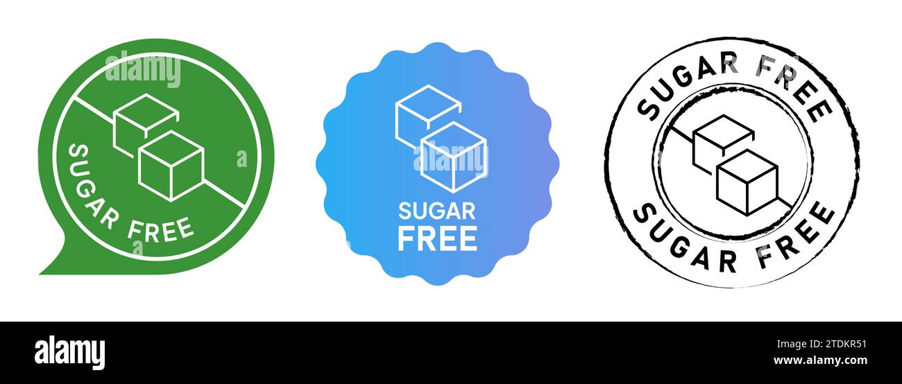 Sugar free no sugar diabetic emblem tag circle set label rubber stamp ...