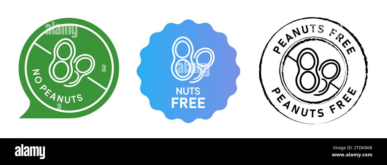 Peanut free no nuts emblem tag circle set label rubber stamp collection ...