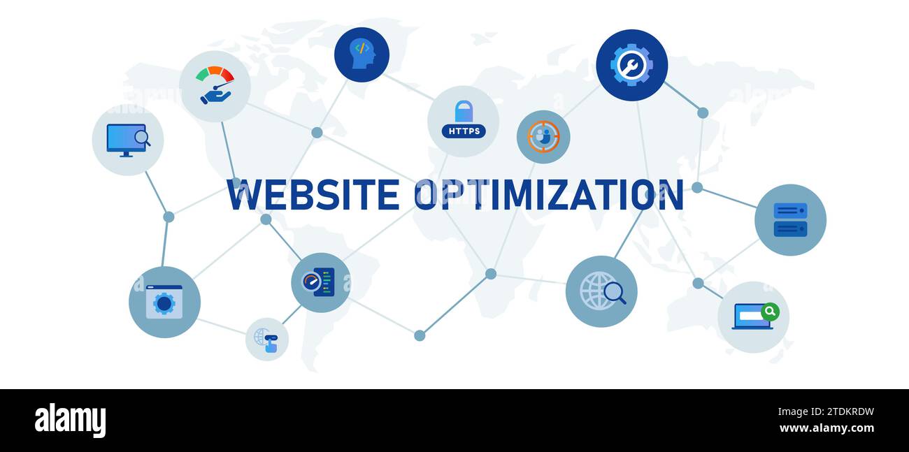 Website optimization performance speed concept banner header connected icon set symbol ...