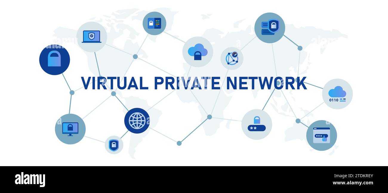VPN virtual private network concept banner header connected icon set symbol illustration Stock ...