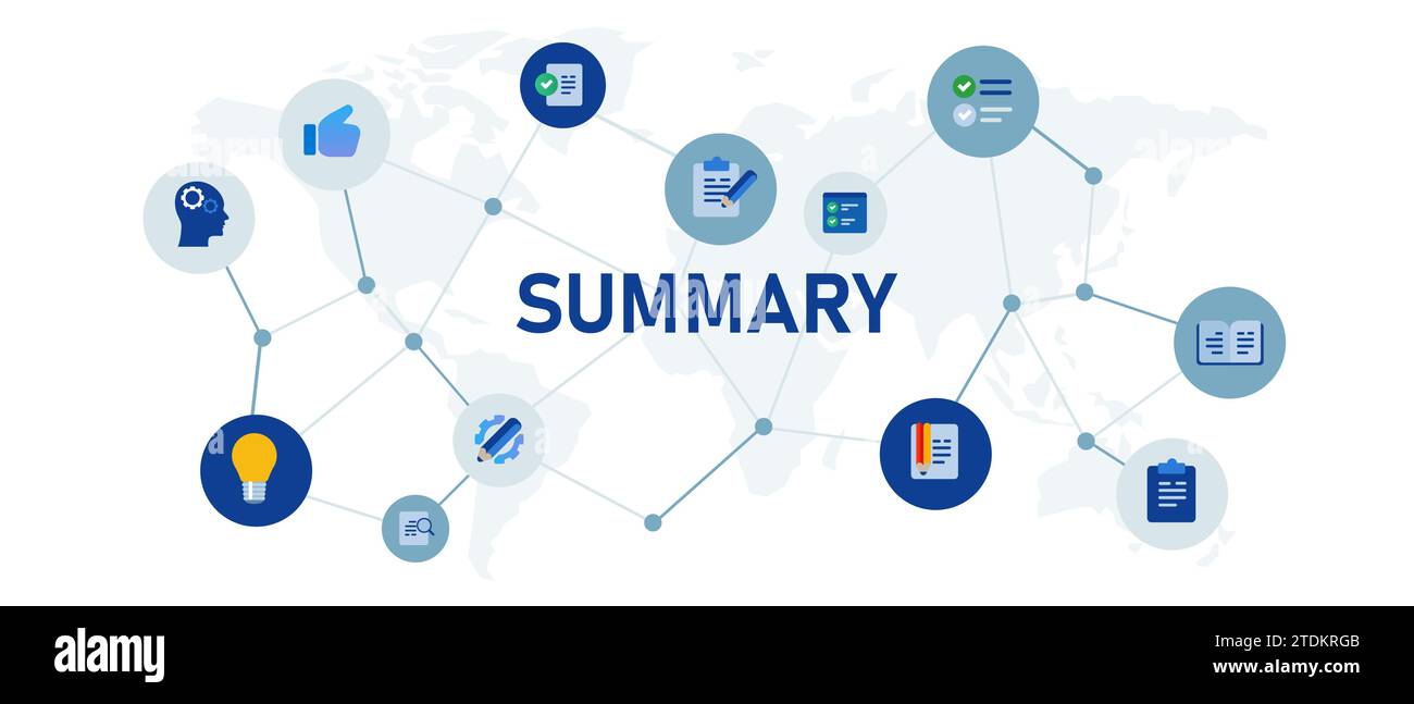 Summary resume recap concept banner header connected icon set symbol illustration Stock Vector ...